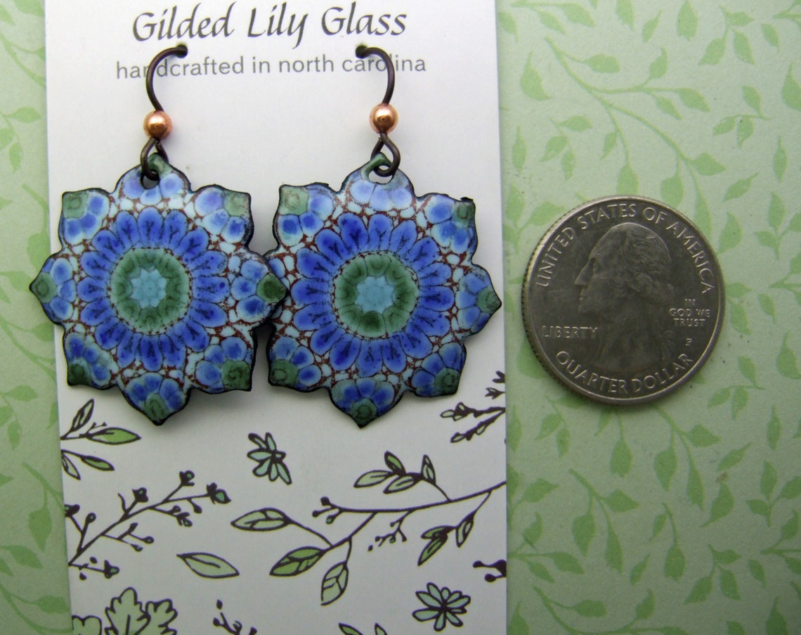 Periwinkle Mandala Enamel Earrings, Copper Enamel Jewelry Handmade in ...