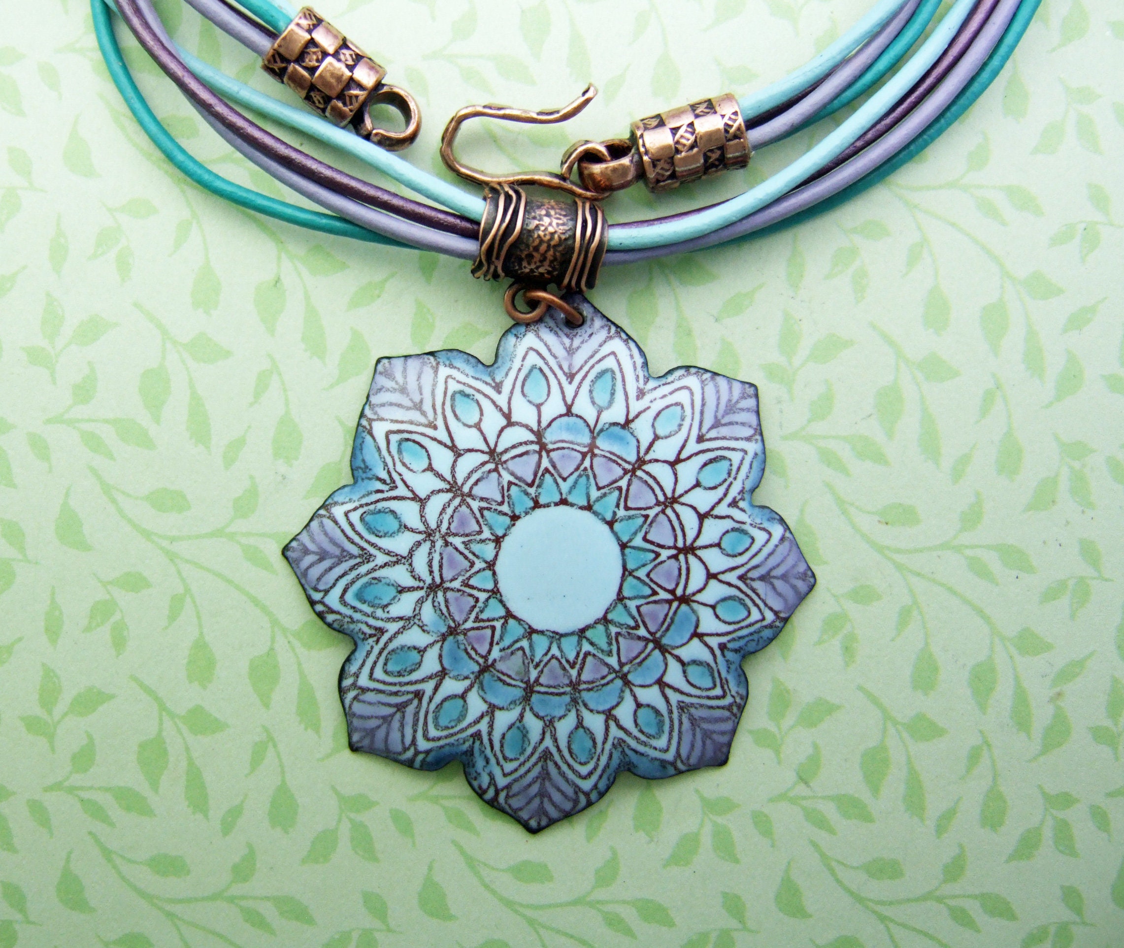 Blue Mandala Enamel Pendant, Copper Enamel Jewelry Handmade in North ...