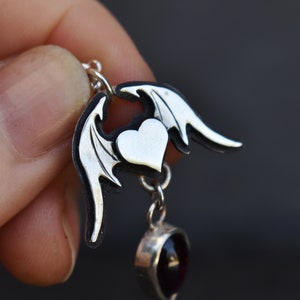 Heart and Bat Wings Necklace With Garnet - Etsy