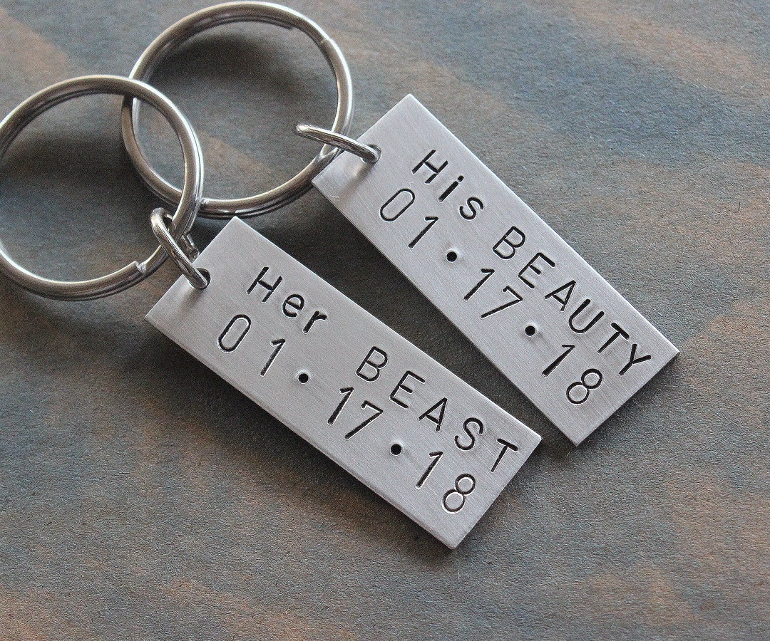 Hand Stamped Couple Keychains, Personalized Anniversary Gift - Etsy