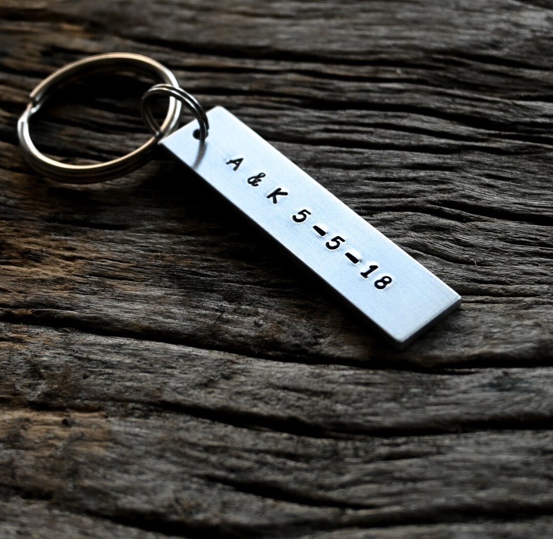 Personalized Wedding Anniversary Keychain - Engraved Initials and Date ...