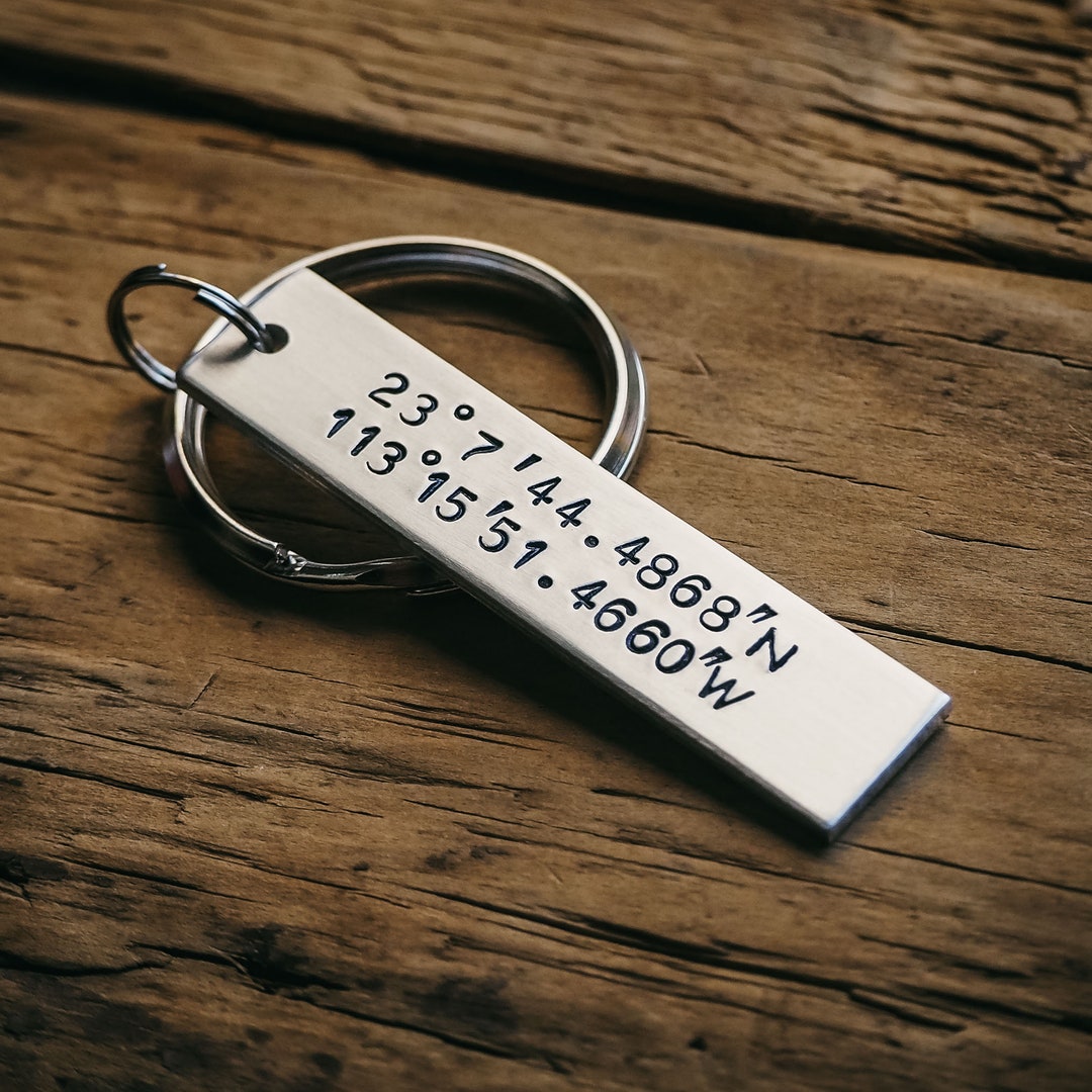 Custom Coordinates Keychain Latitude Longitude Keychain Gps - Etsy