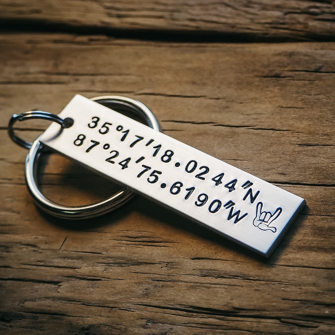 Personalized Engraved Coordinates Keyring - Etsy