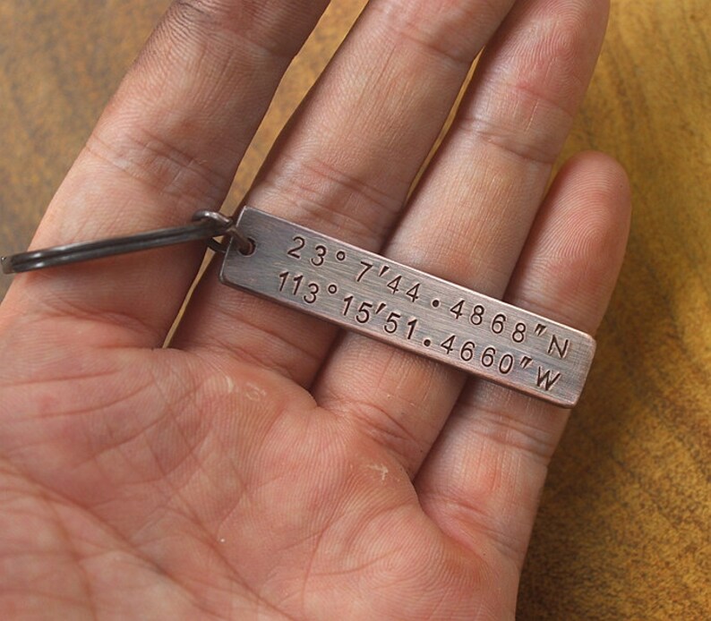 Custom Coordinates Keychain coordinate keychain copper | Etsy