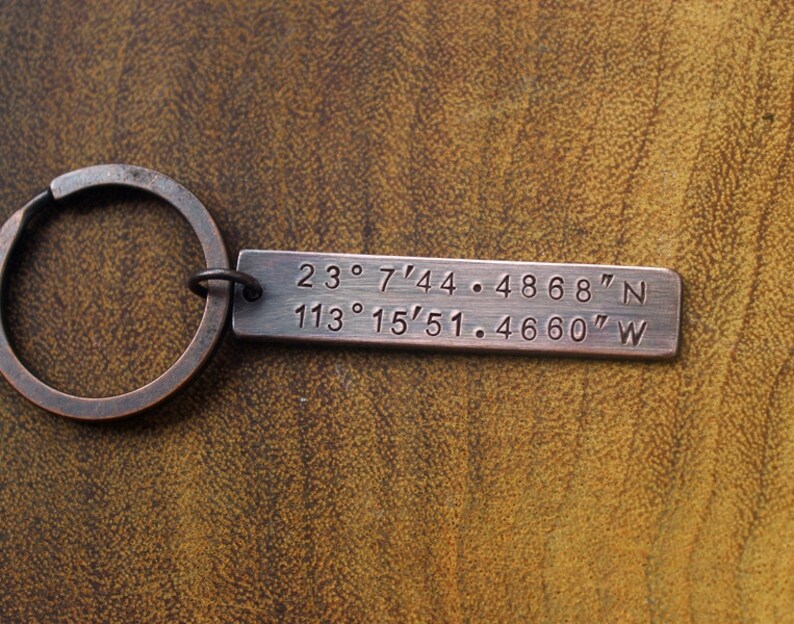 Custom Coordinates Keychain coordinate keychain copper | Etsy