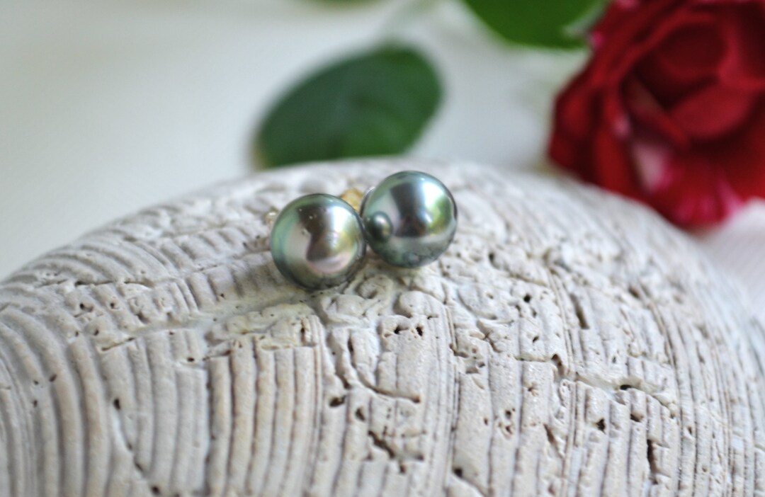 Tahitian Pearl Stud Earrings/sterling Silver Tahitian Pearl Studs ...