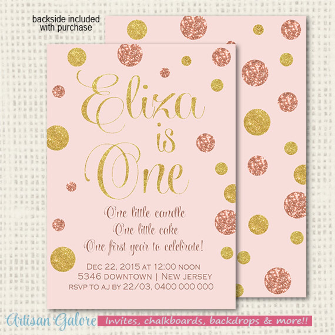 Polka Dots 1st Birthday Invitation Blush Pink & Gold Glitter - Etsy