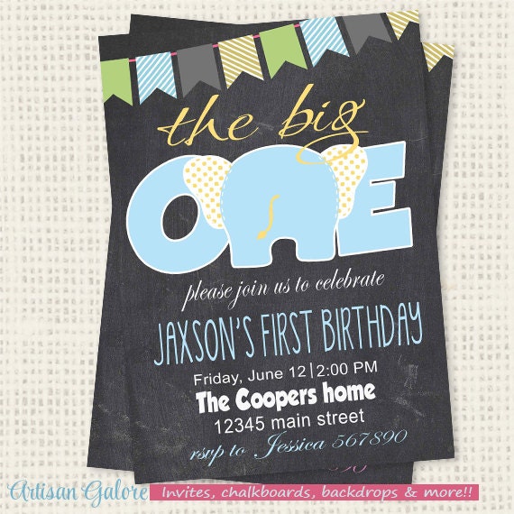 Elephant Big One Birthday Invitation first birthday invitation the big ...