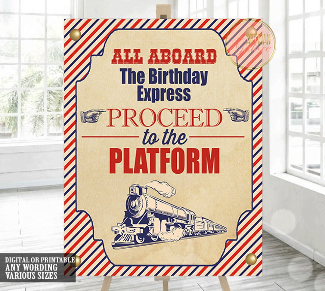 Vintage Train Birthday Welcome Sign Boy Train Party Railroad Poster ...