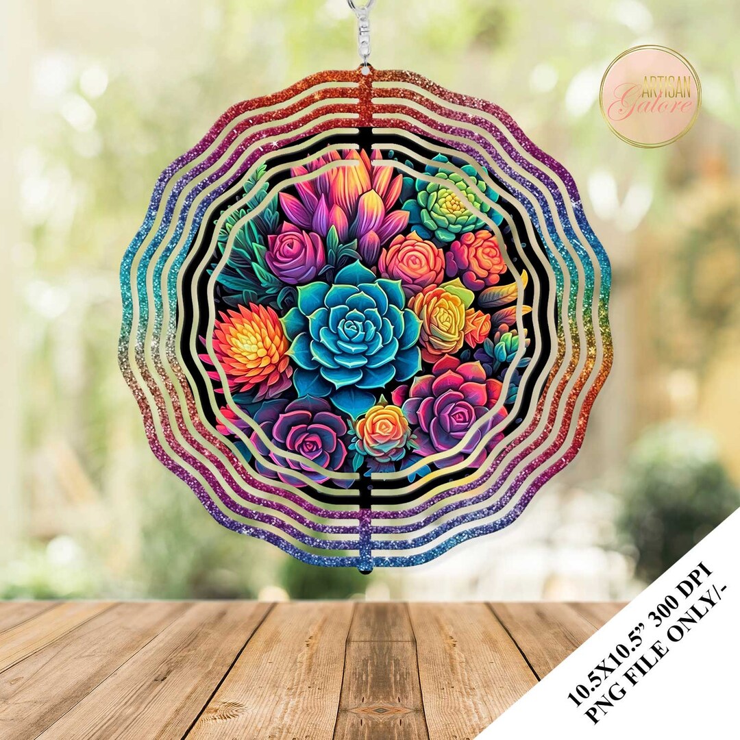 Neon Succulent Wind Spinner Sublimation Design Template, Cacti Wind ...