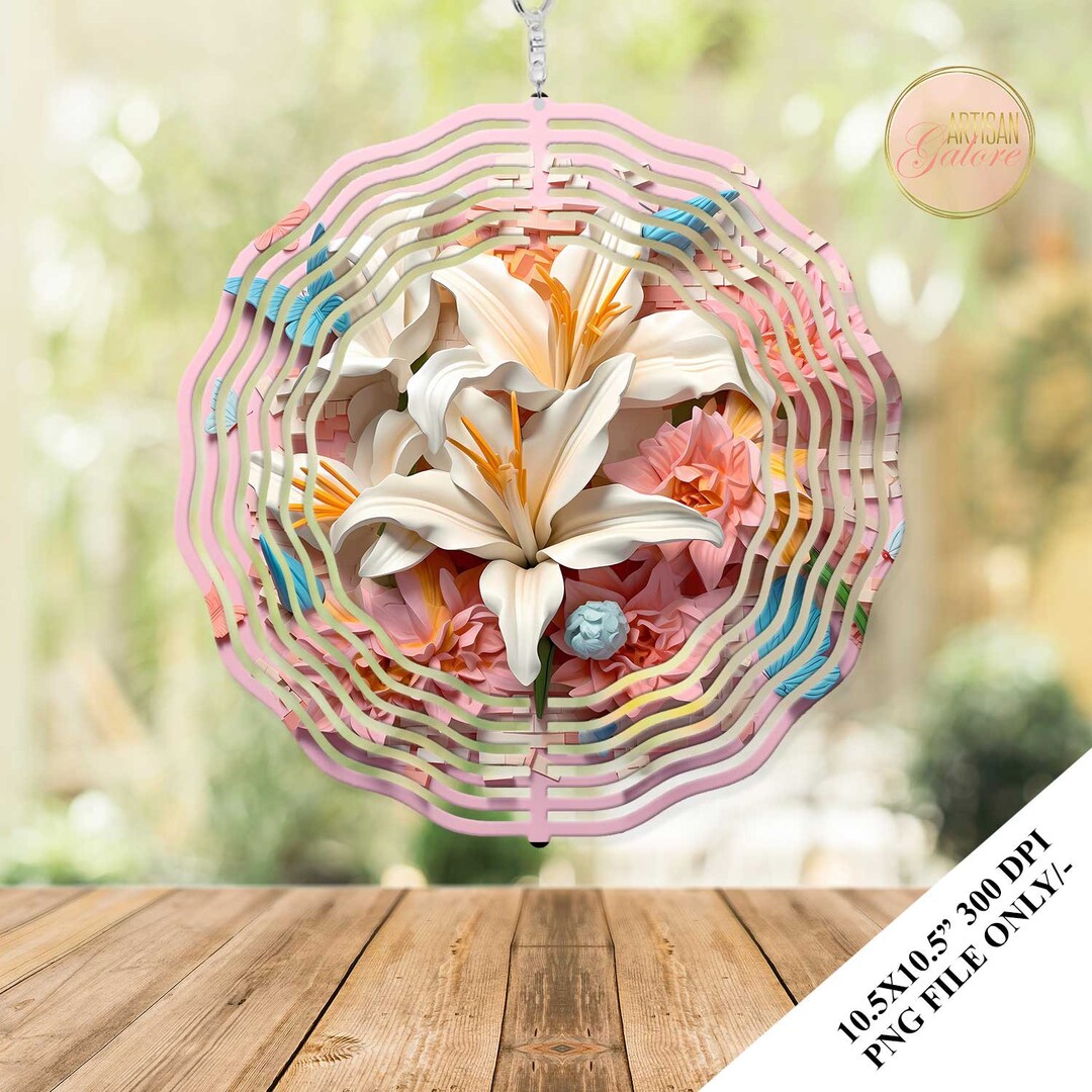 3D Lilies Wind Spinner Sublimation Design Template, Lily Floral Wind Spinner, 10.5 Inch Round ...
