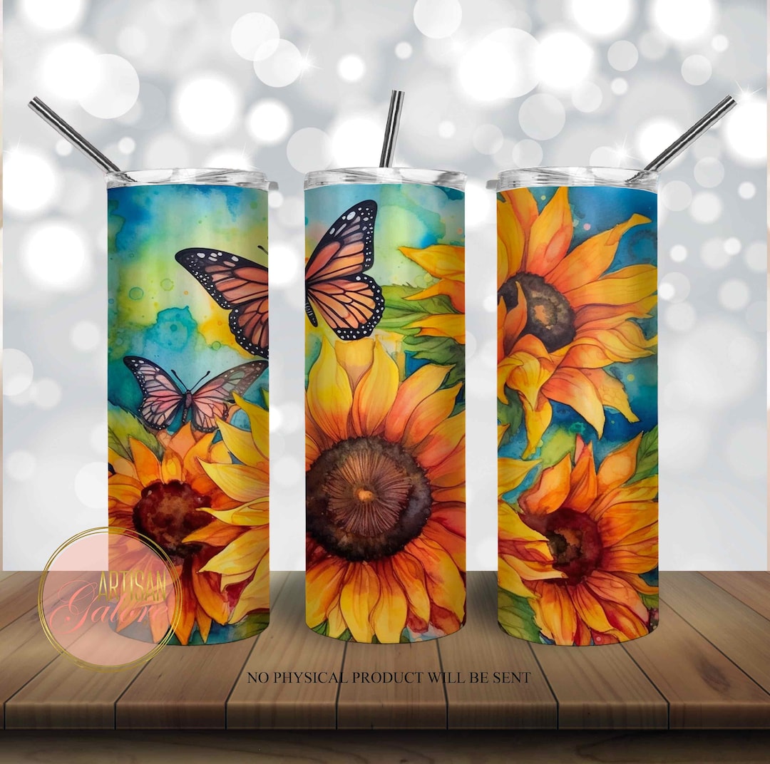 Sunflowers Alcohol Ink 20 Oz Skinny Tumbler Sublimation Design ...