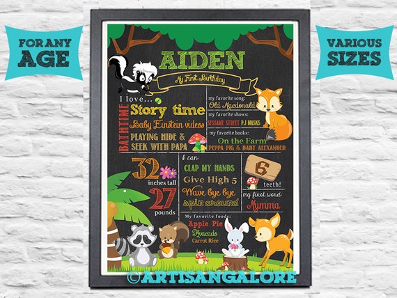Woodland animals Chalkboard, birthday chalkboard, woodland theme ...