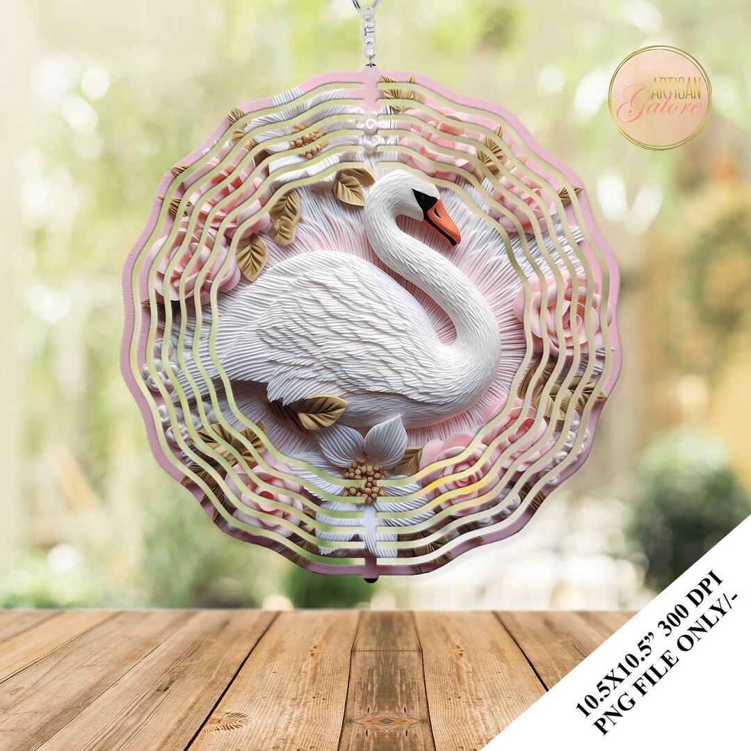 3D Swan Quilled Flowers Wind Spinner Sublimation Design Template, Swan ...
