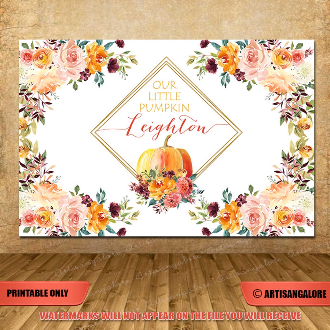 Pumpkin Backdrop, Little Pumpkin Backdrop, Orange Marsala Floral Fall ...