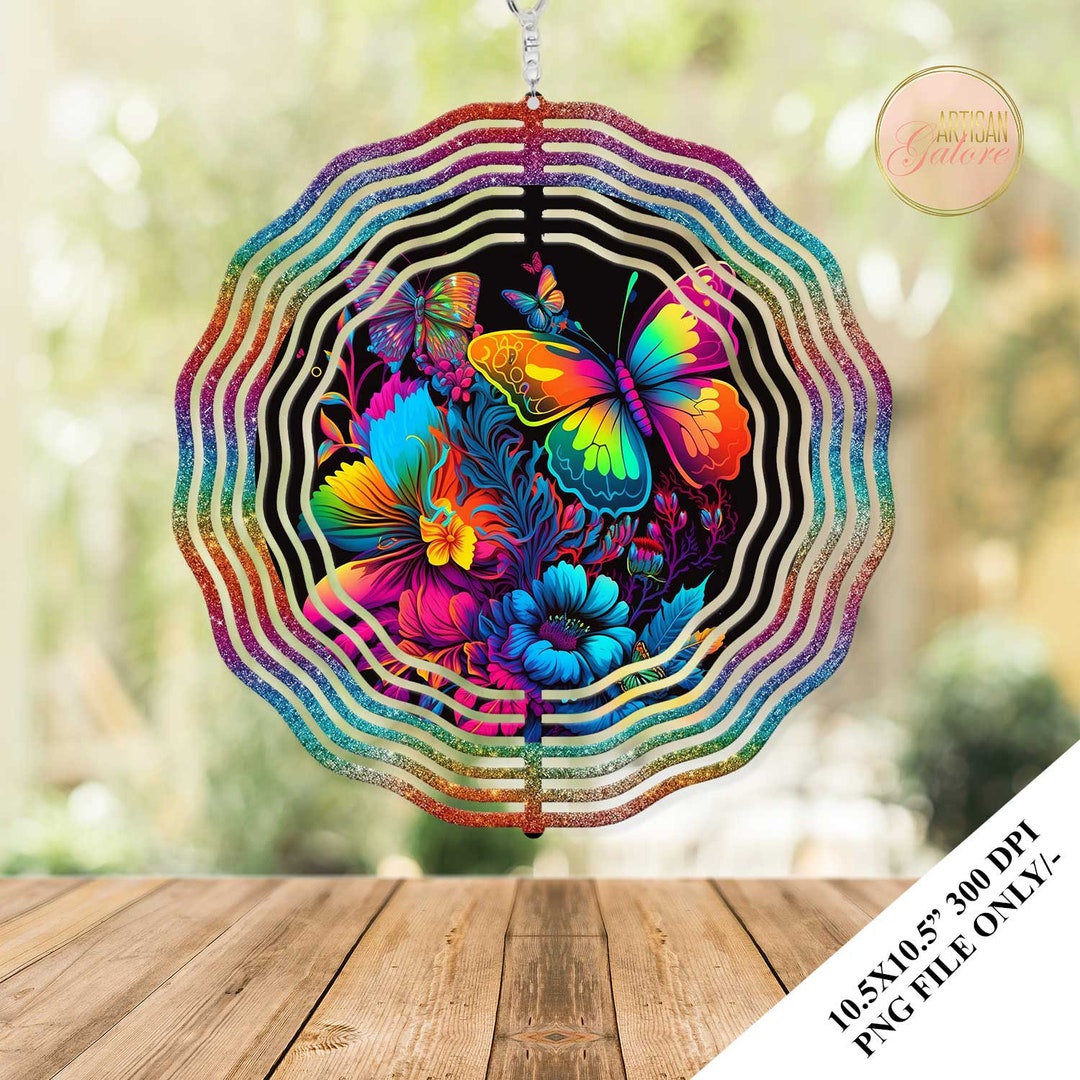 Butterfly Neon Glow in Dark Wind Spinner Watercolor Sublimation Design ...