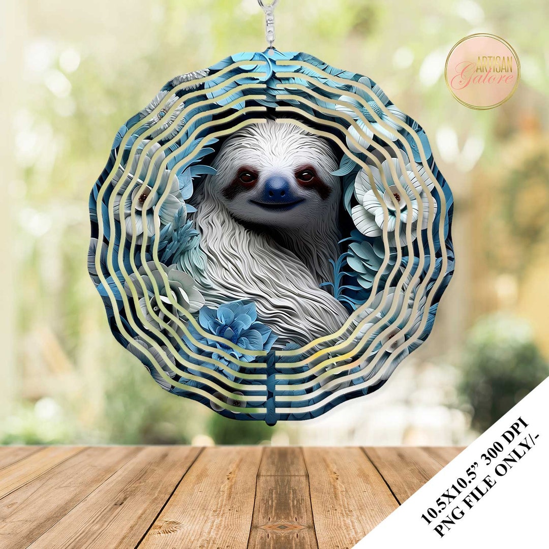 3D Sloth Quilled Flowers Wind Spinner Sublimation Design Template ...