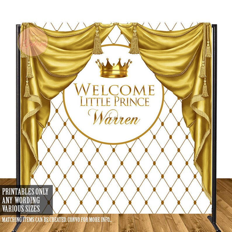 Prince Backdrop, Little Prince Baby Shower, Prince Birthday, Black Gold ...