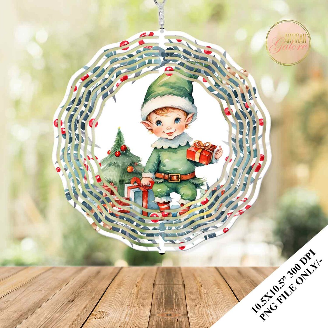 Elf Christmas Wind Spinner,watercolor Elf SVG Wind Spinner Sublimation ...