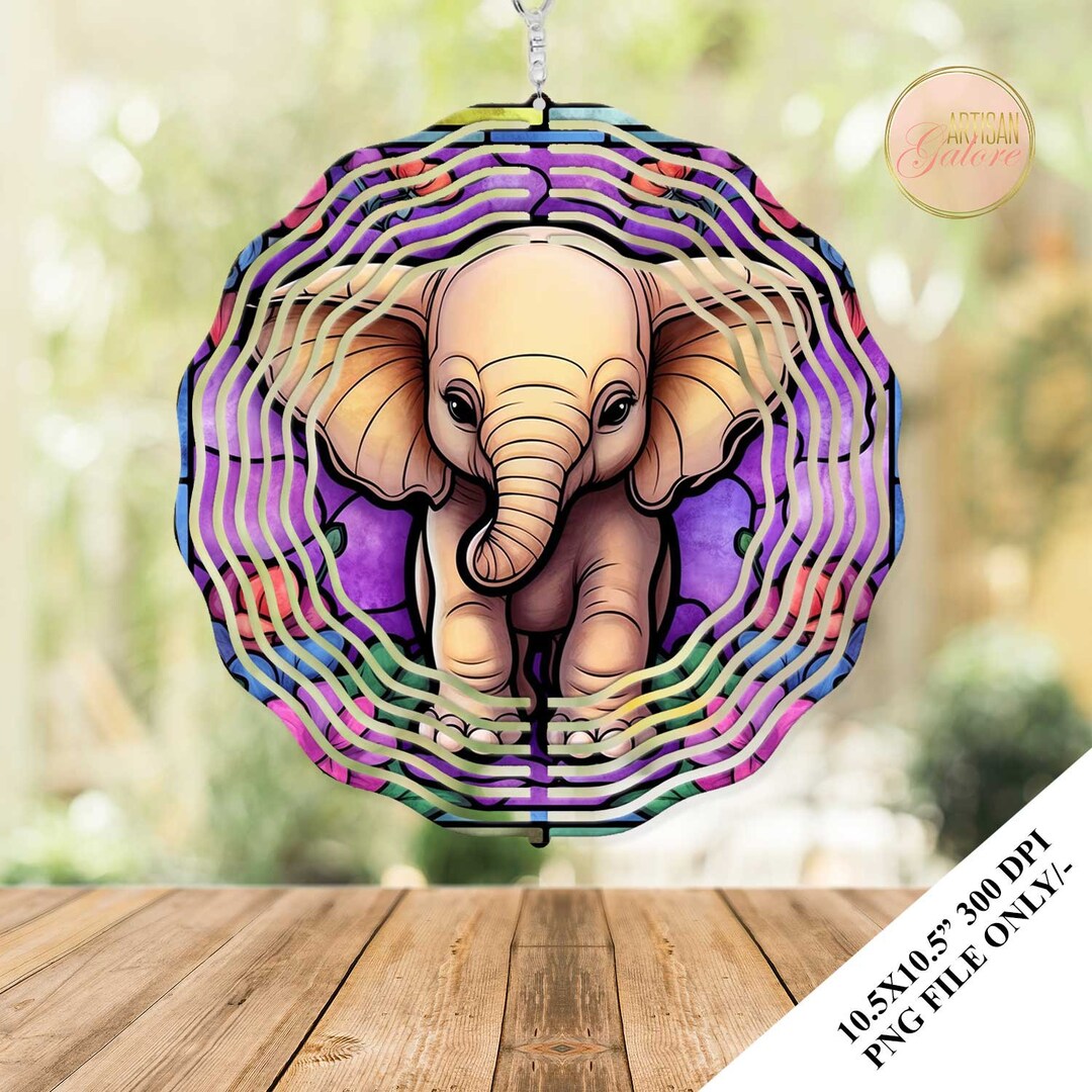 Elephant Stained Glass Wind Spinner Sublimation Design Template ...