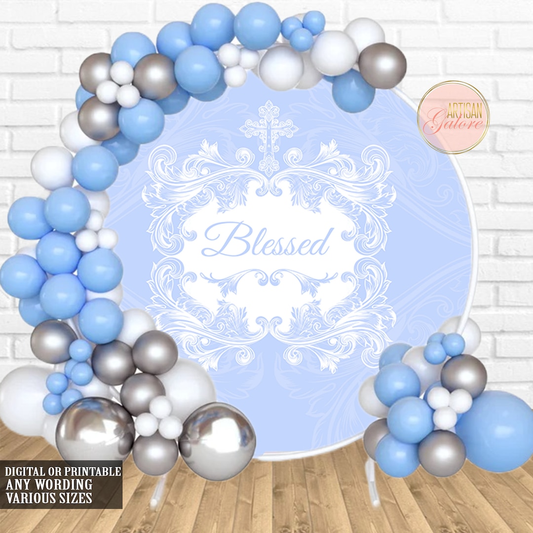 Baptism Round Backdrop Blessed Background Blue Cross Boy First Holy ...