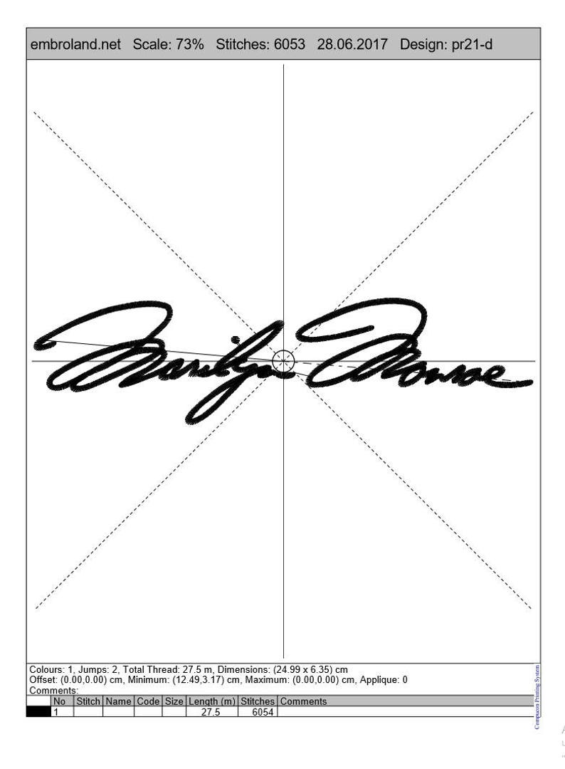 Marilyn Monroe Signature Autograph Machine Embroidery Design | Etsy