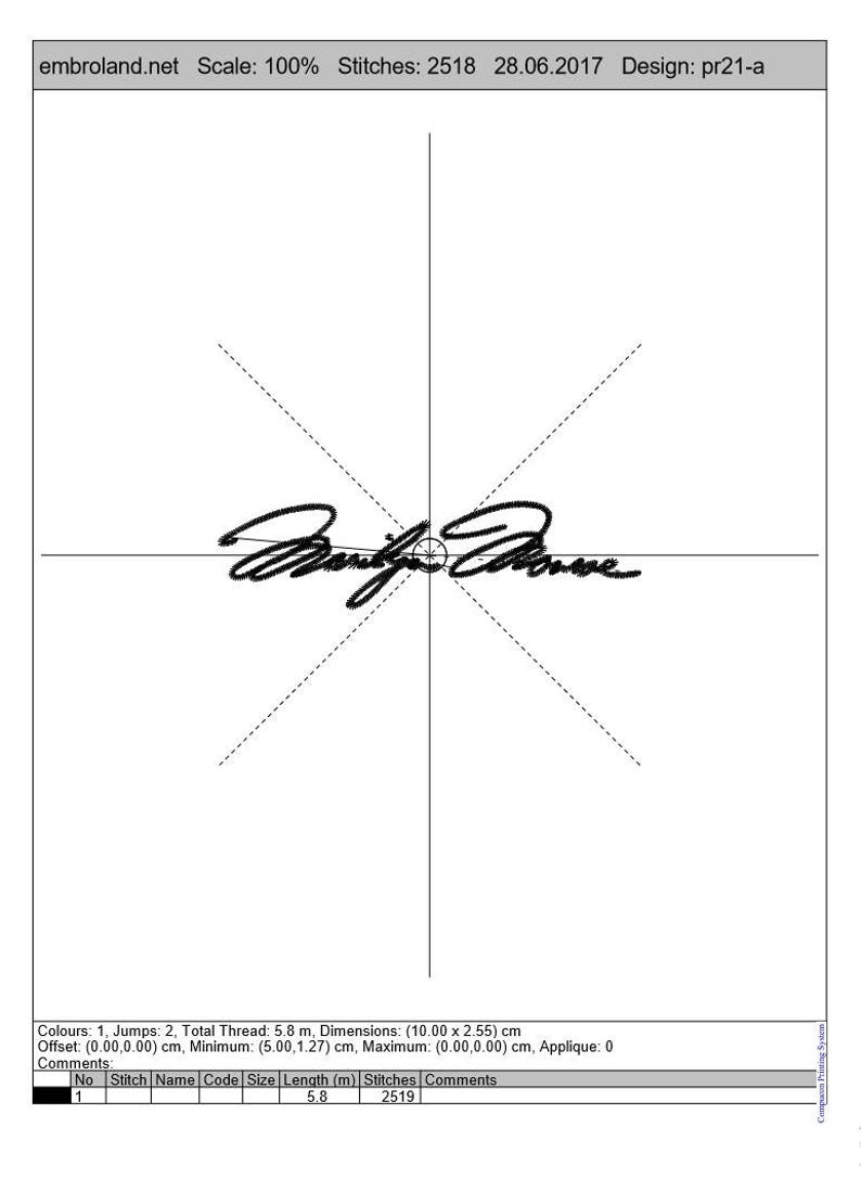 Marilyn Monroe Signature Autograph Machine Embroidery Design | Etsy