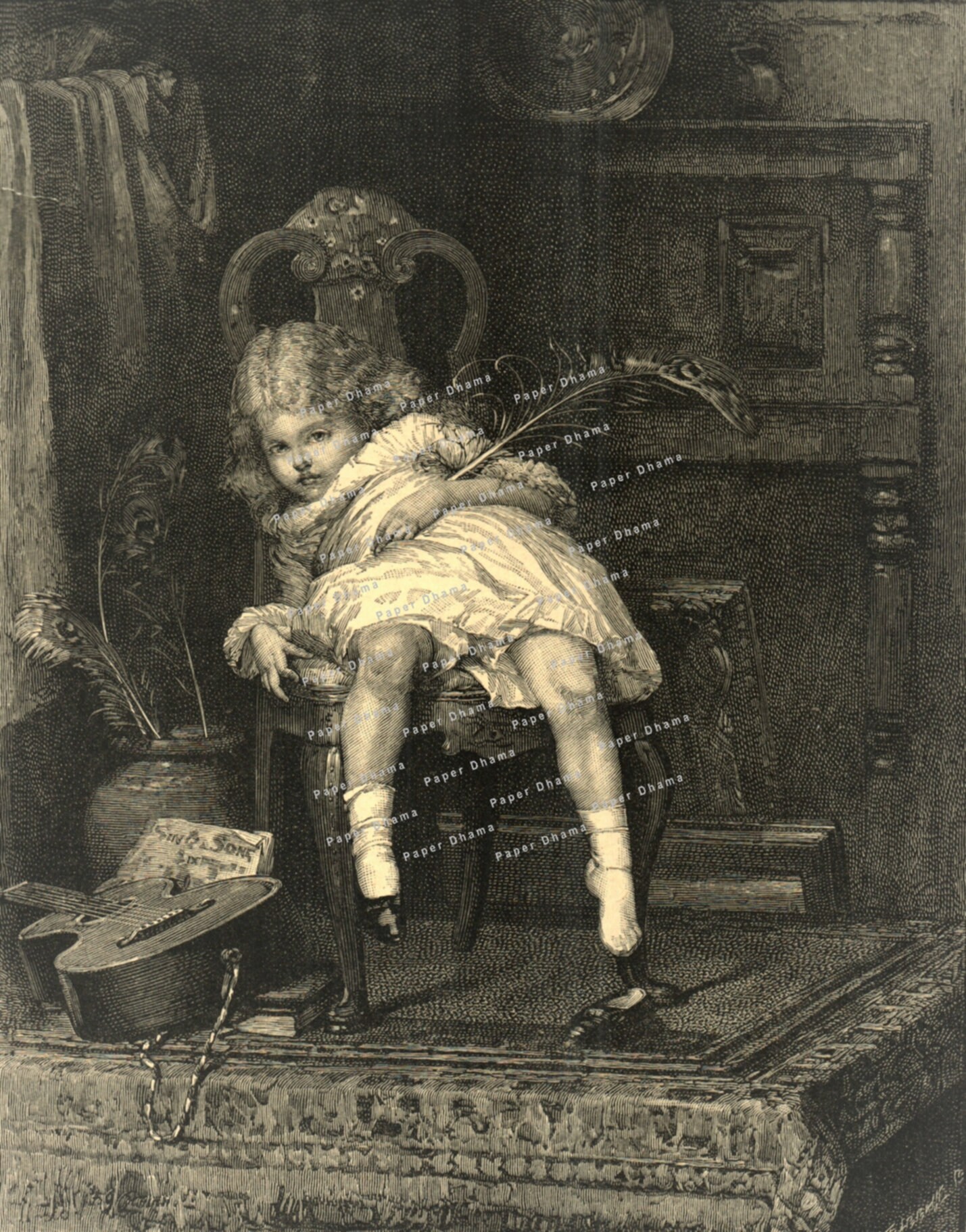 Victorian era child little girl asleep black and white | Etsy
