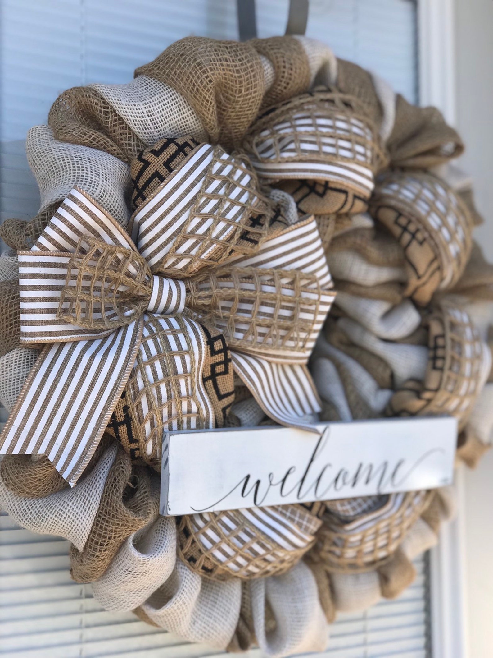 Wreath for Front Door, Welcome Wreath, Rustic Wreath- Country, Burlap ...