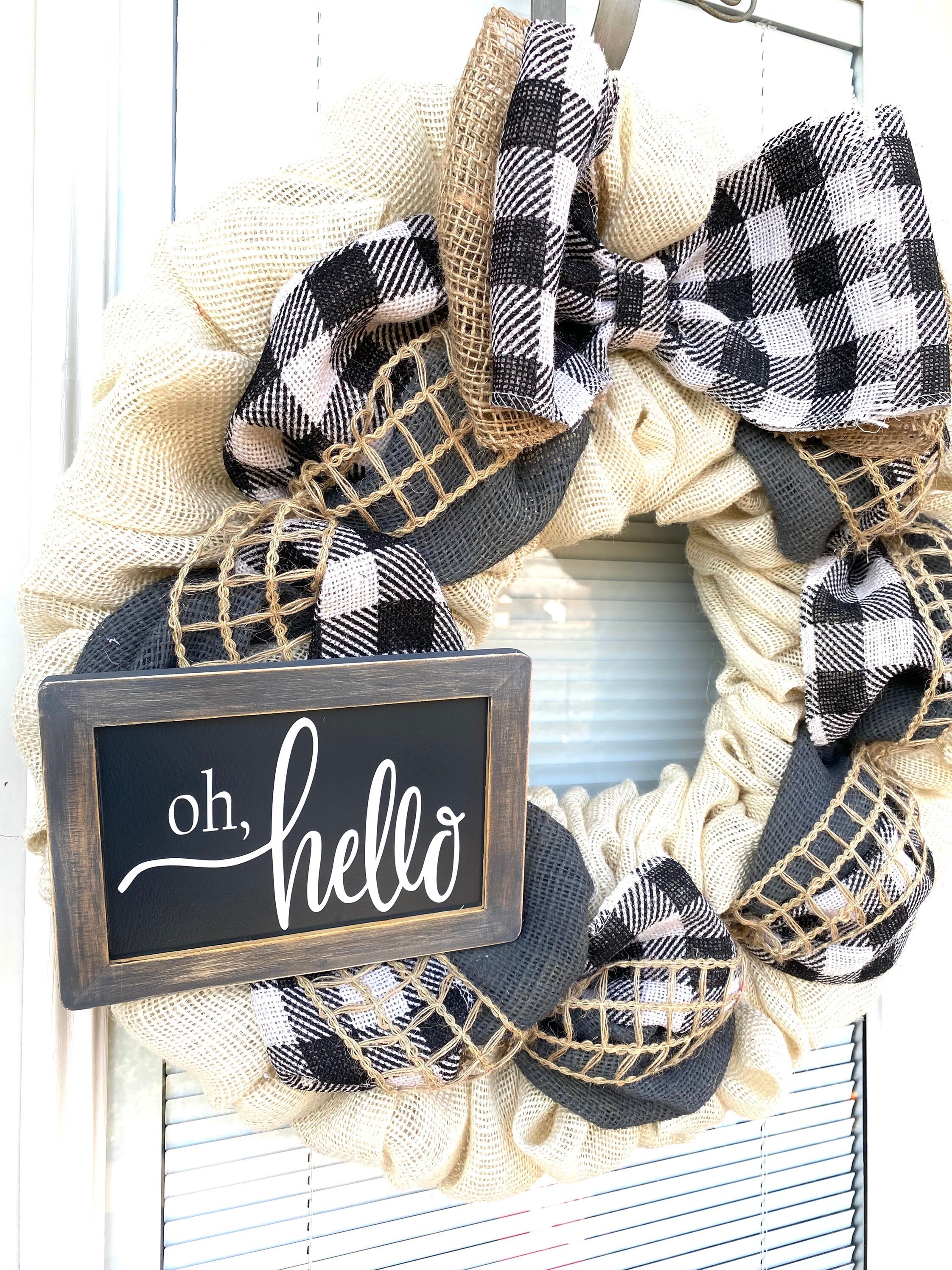 Oh, Hello Wreath, Everyday Wreath, Buffalo Check Wreath - Door Decor ...