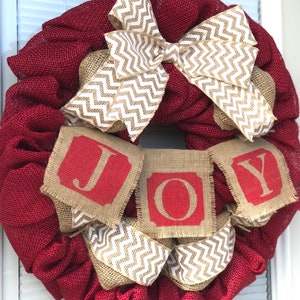 Burlap Wreath - Christmas Burlap Wreath - Red, and Natural Chevron ...