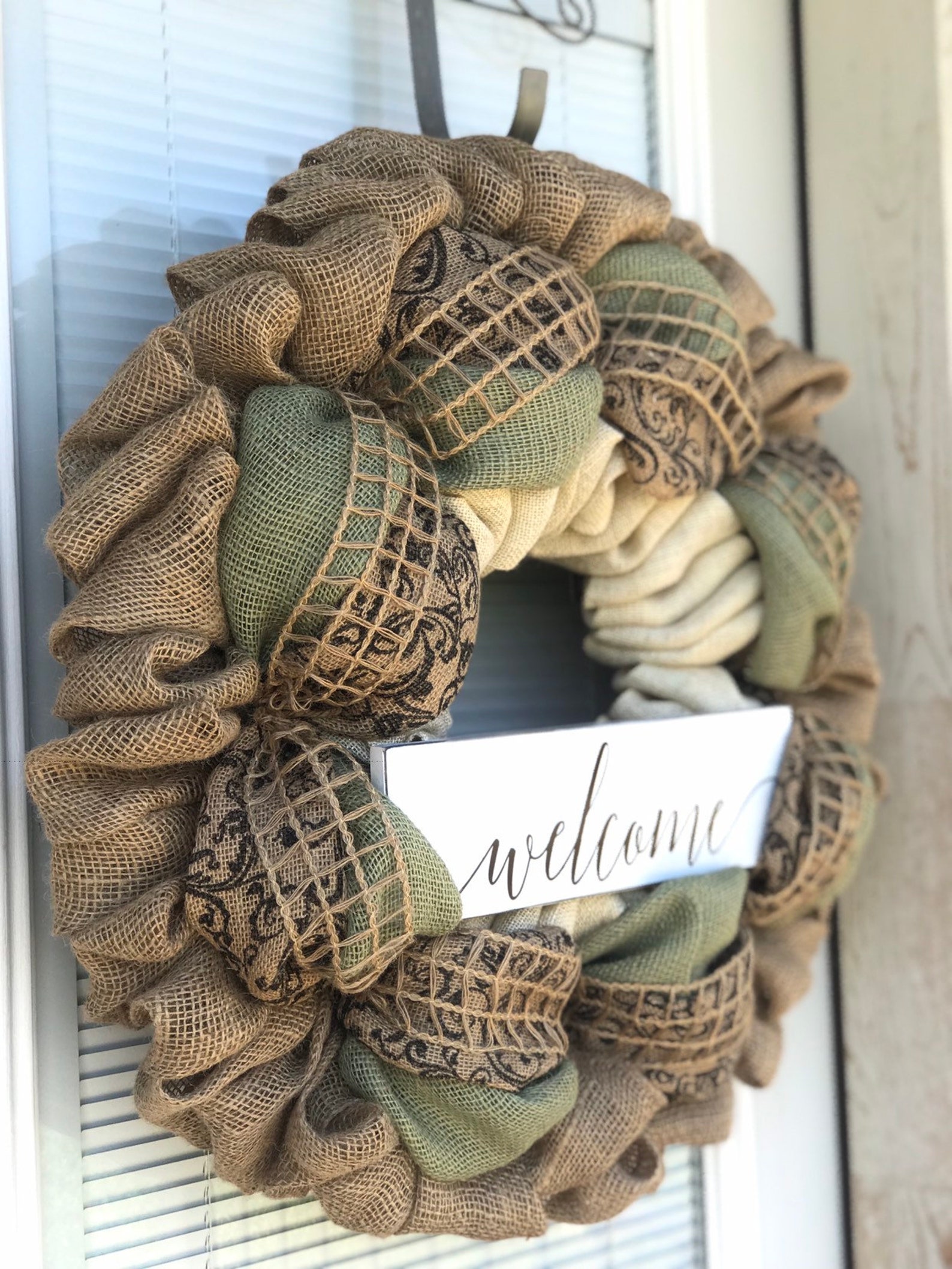 Flower Wreath, Everyday Wreath, Door Wreath, Natural Scroll Ribbon ...