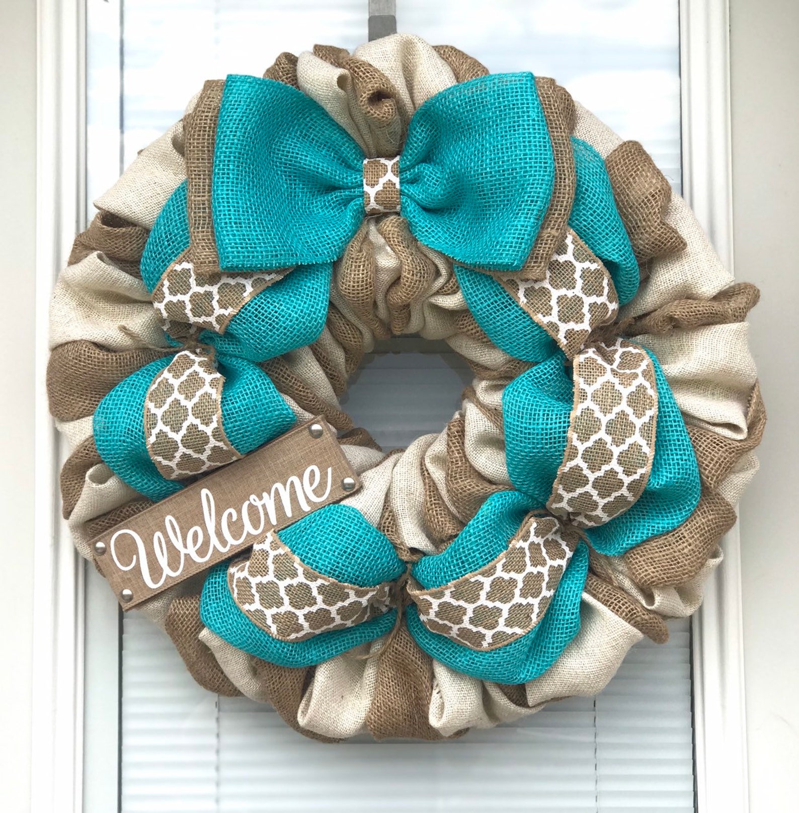 Custom Wreath Everyday Wreath Natural and teal Wreaths | Etsy