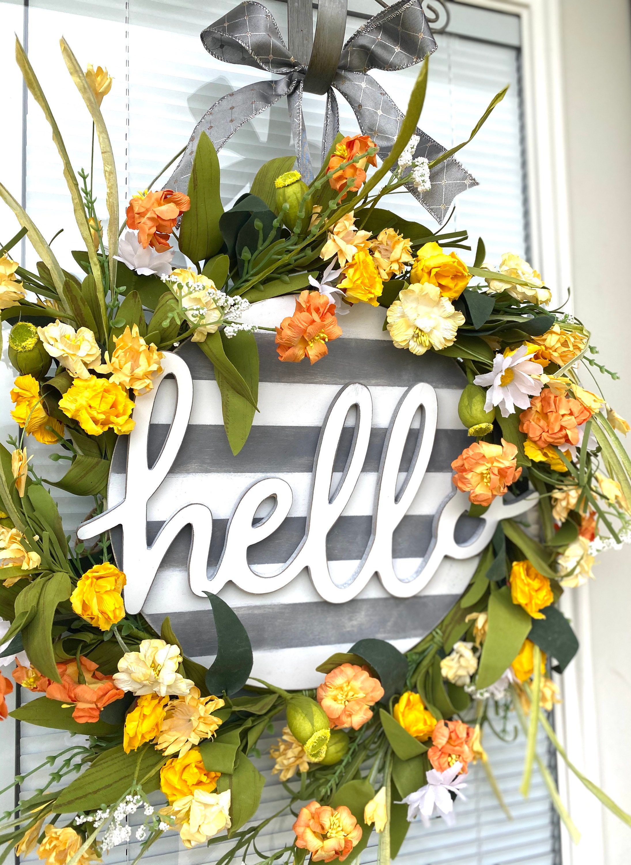 Hello Wreath - Summer Wreath - Floral Wreath - Home Decor - Front Door ...
