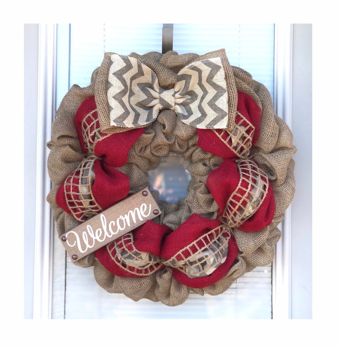 Red Wreath Chevron Wreath Natural and Red Gray Chevron - Etsy