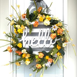 Hello Wreath - Summer Wreath - Floral Wreath - Home Decor - Front Door ...