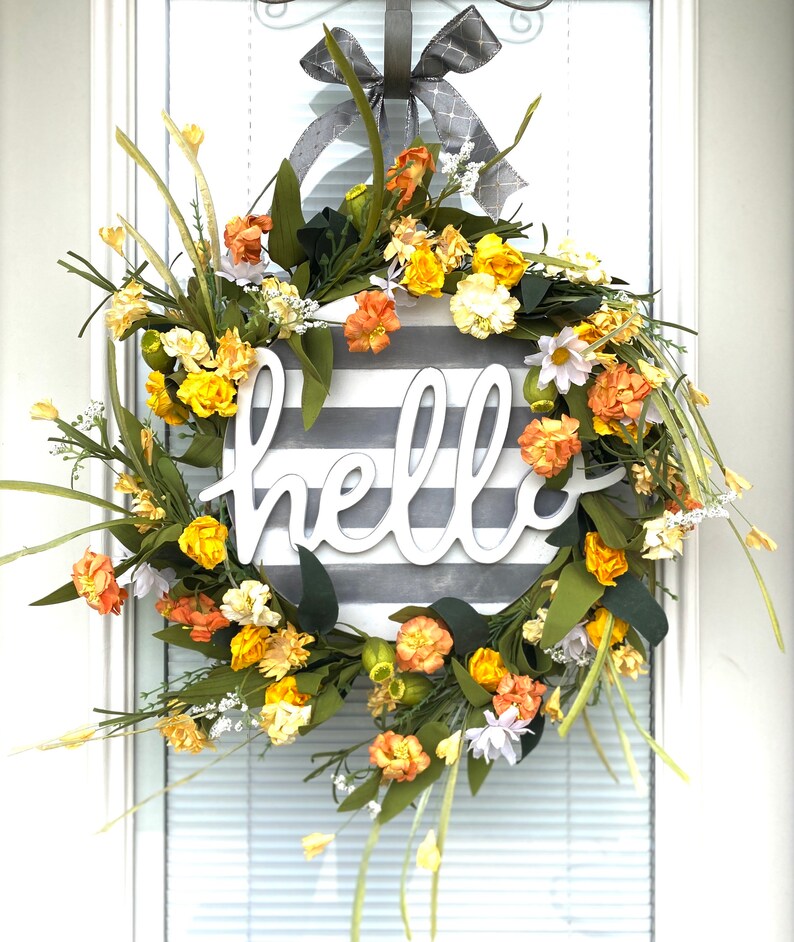Hello Wreath Summer Wreath Floral Wreath Home Decor | Etsy