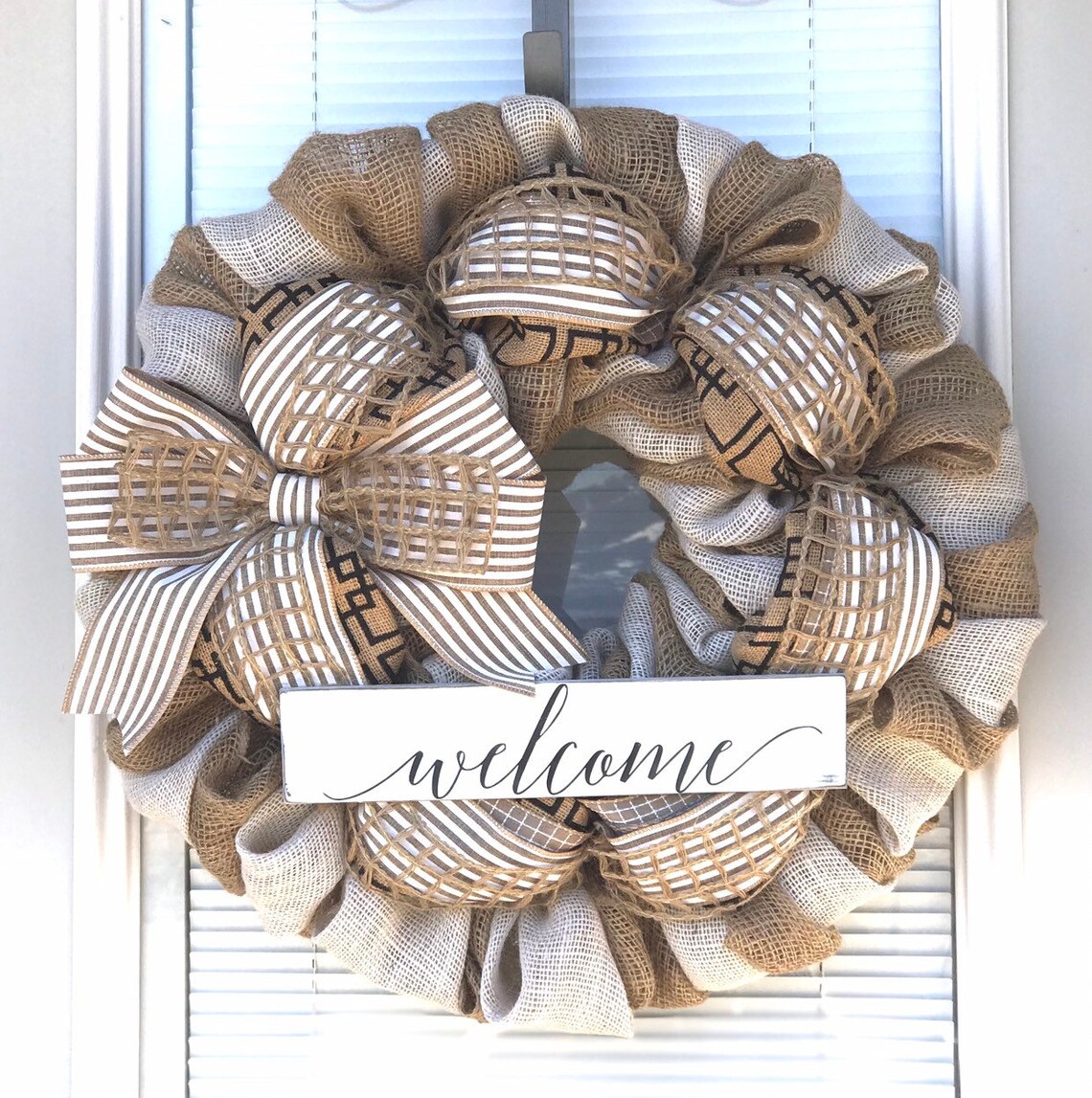 Wreath for Front Door, Welcome Wreath, Rustic Wreath- Country, Burlap ...