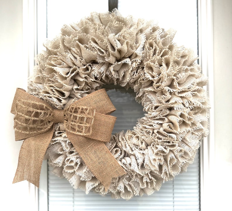 Ivory Burlap Wreath, Natural Wreath- Country Wreath, Farmhouse Wreath ...