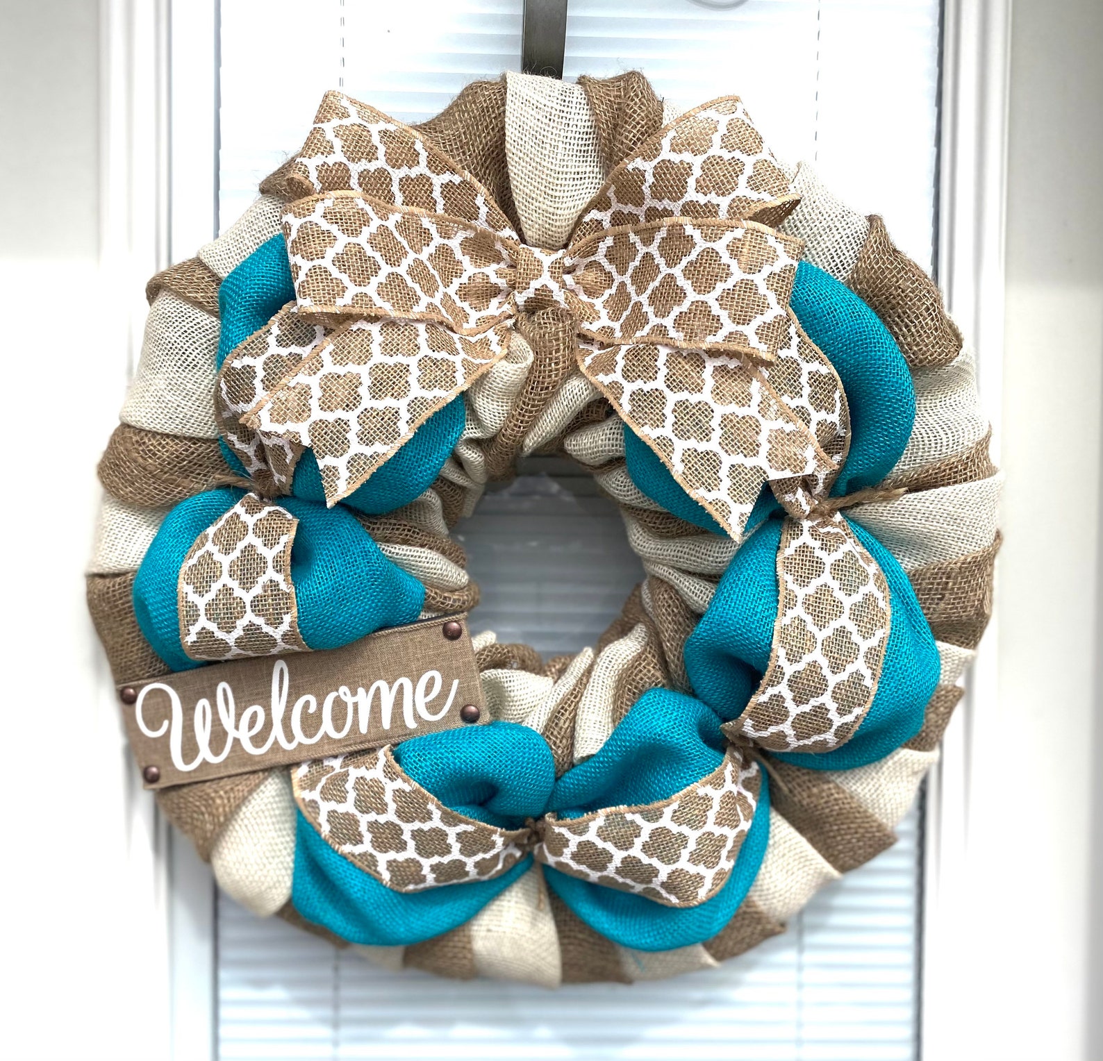 Custom Wreath Everyday Wreath Natural and Teal Wreaths - Etsy