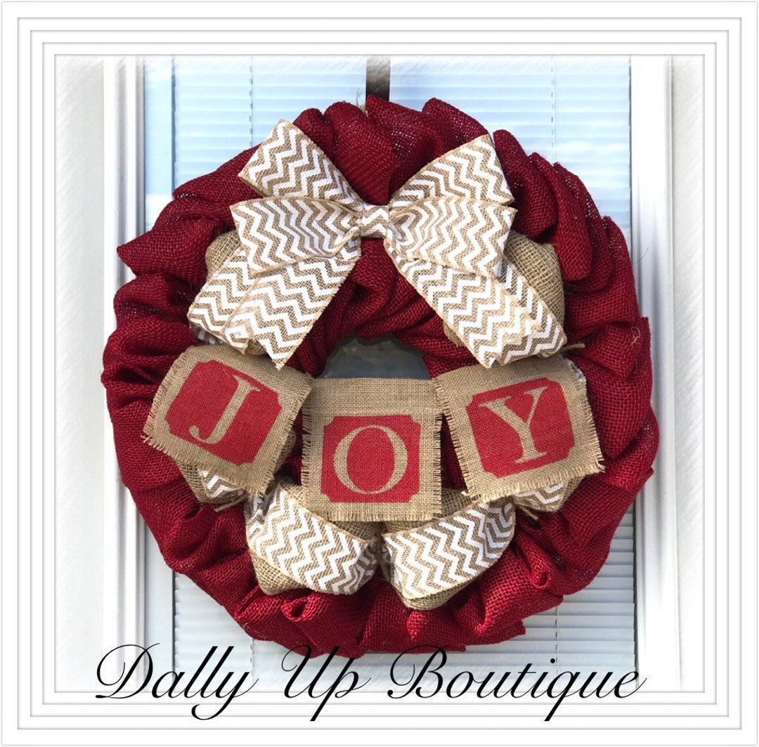 Burlap Wreath - Christmas Burlap Wreath - Red, and Natural Chevron ...