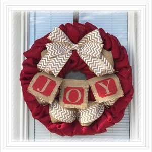 Burlap Wreath - Christmas Burlap Wreath - Red, and Natural Chevron ...
