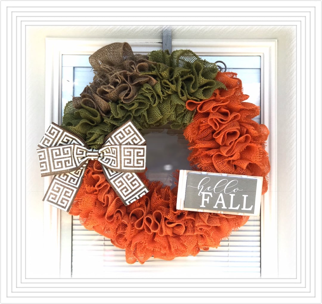 Hello Fall Wreath. Fall Wreath, Autumn Wreath, Orange Pumpkin Wreath ...