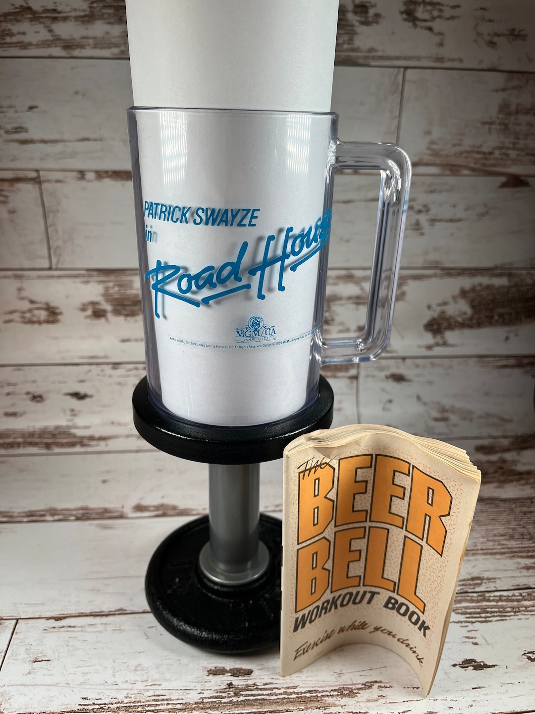 Rare Patrick Swayze in Road House Beer Bell Mug & Workout Book 1989 MGM ...