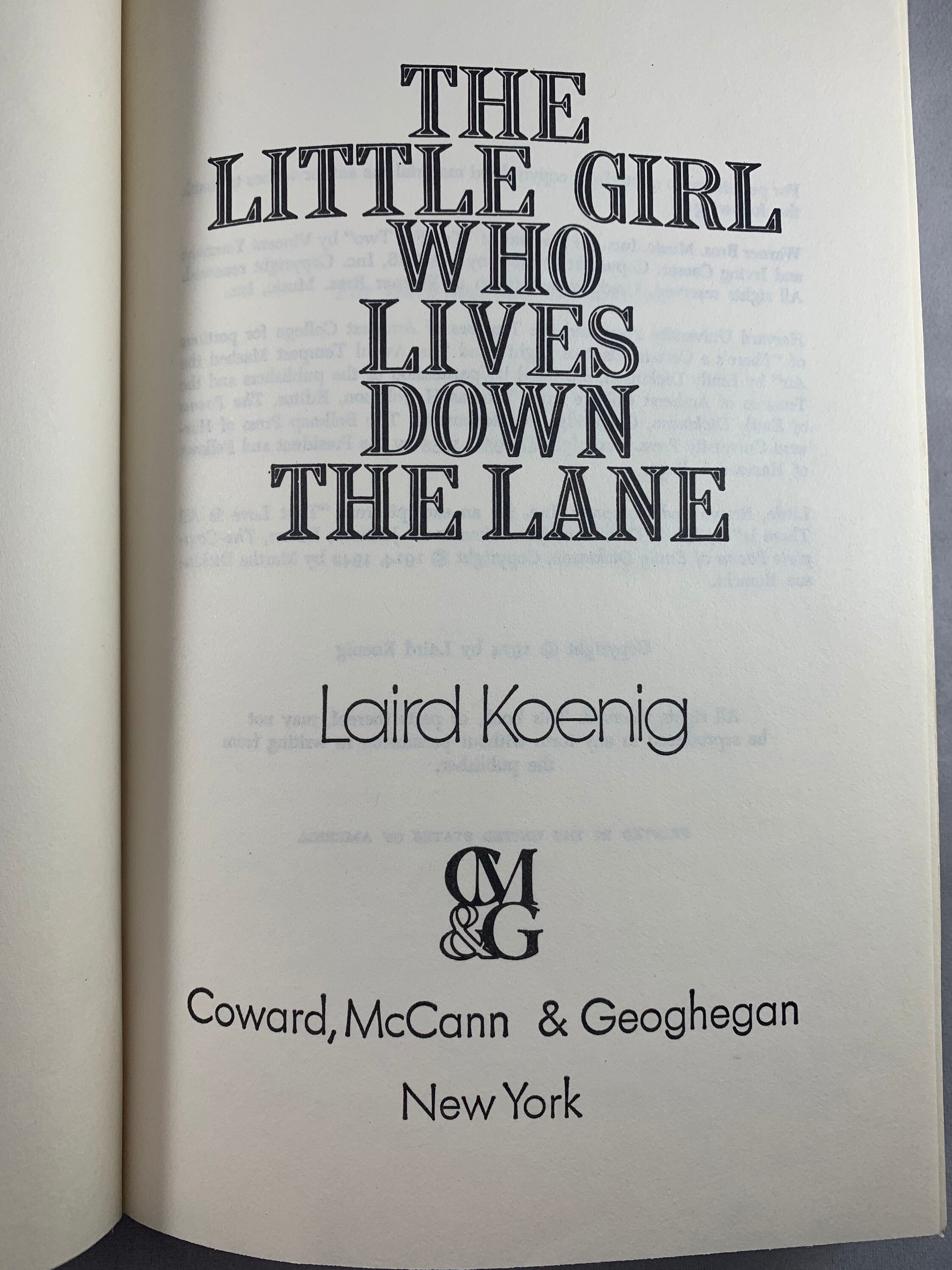 The Little Girl Who Lives Down the Lane by Laird Koenig | Etsy