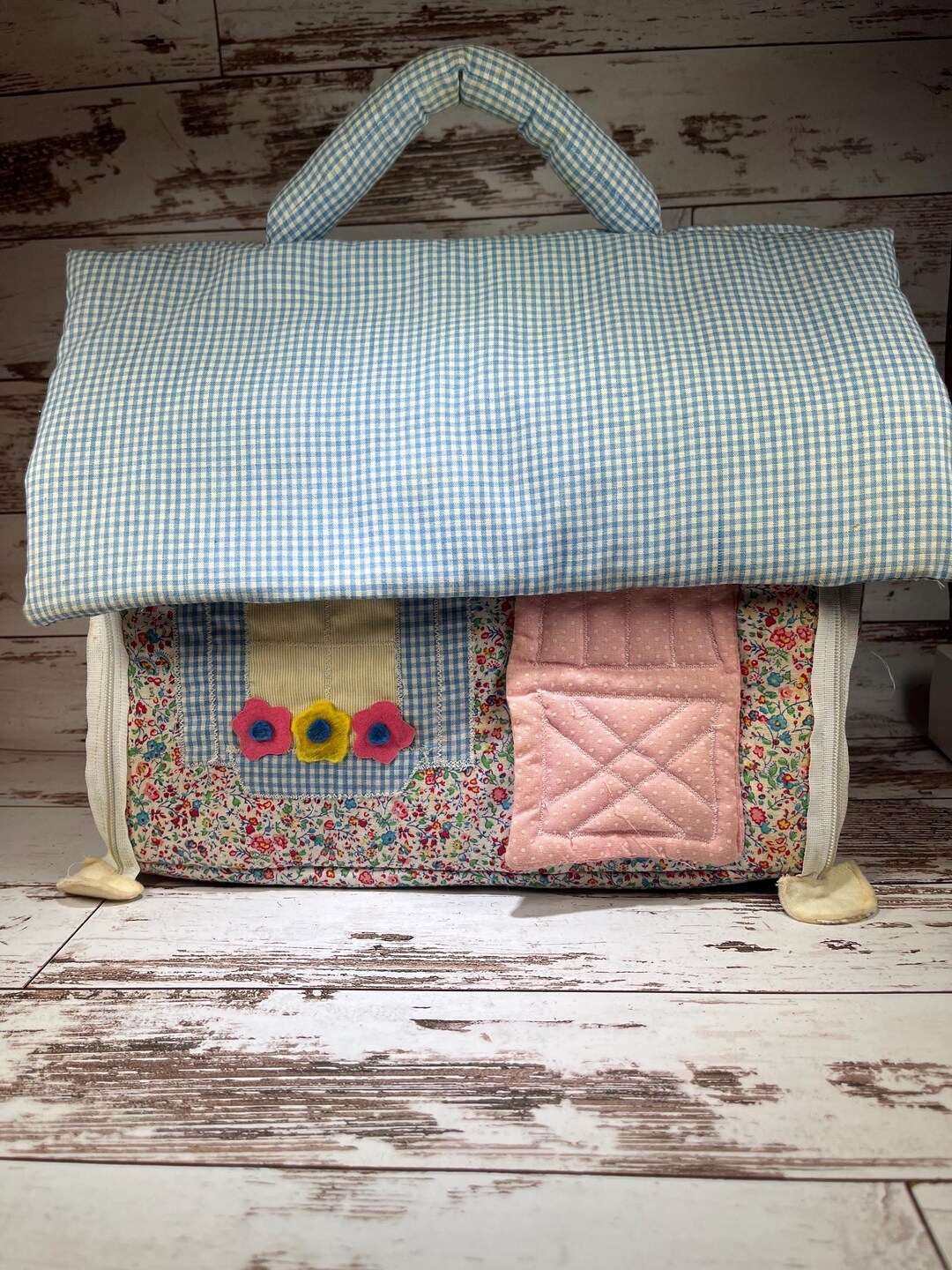 Vintage Fabric Cottage House With Furniture and Rabbits Toy - Etsy