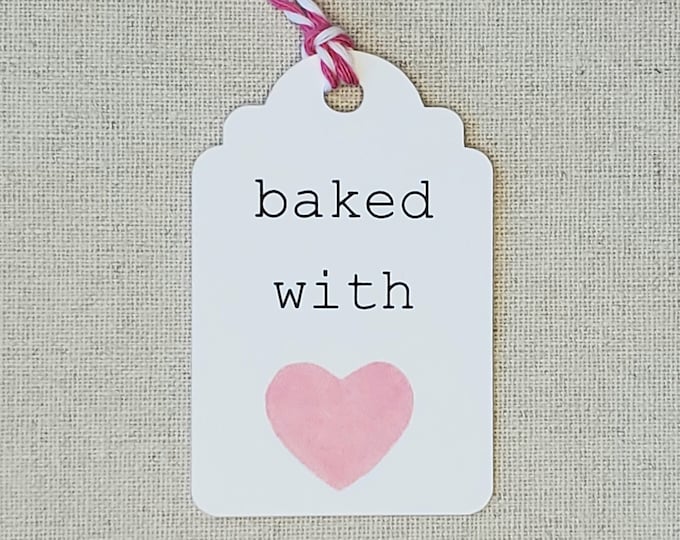 Baked With Love Gift Tags, Original Watercolor Pink Heart Baked Good ...
