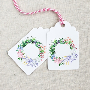Wreath Gift Tags, Original Watercolor Floral Wreath Present Labels, Set ...