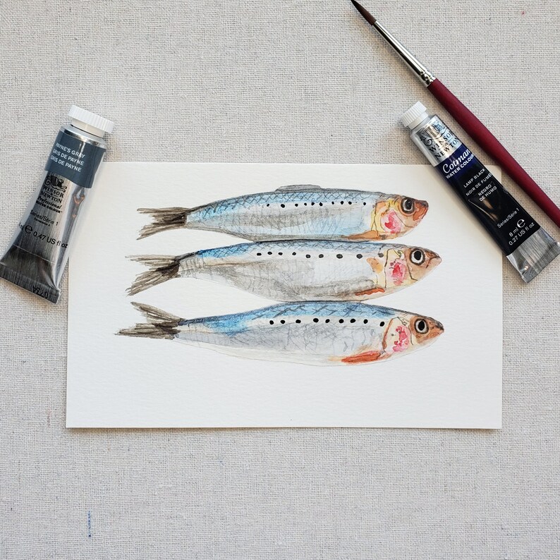 ART PRINT: Watercolor Sardine Wall Art, Unframed Print of Original ...