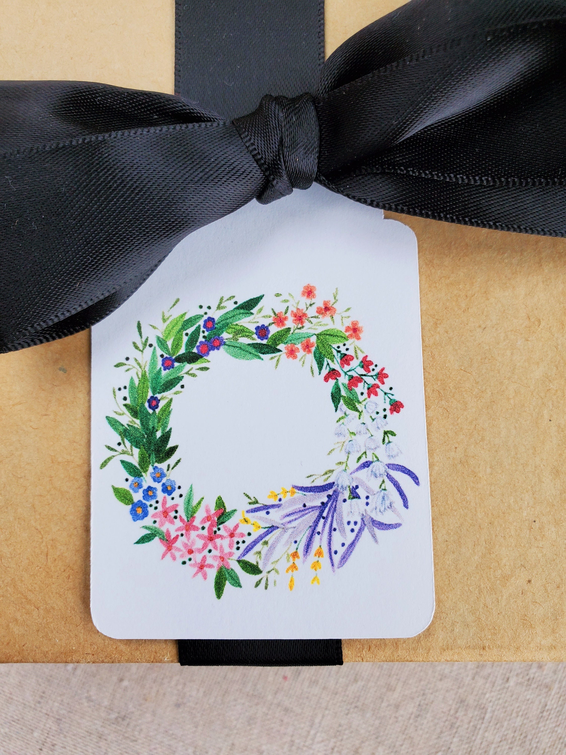 Wreath Gift Tags, Original Watercolor Floral Wreath Present Labels, Set ...